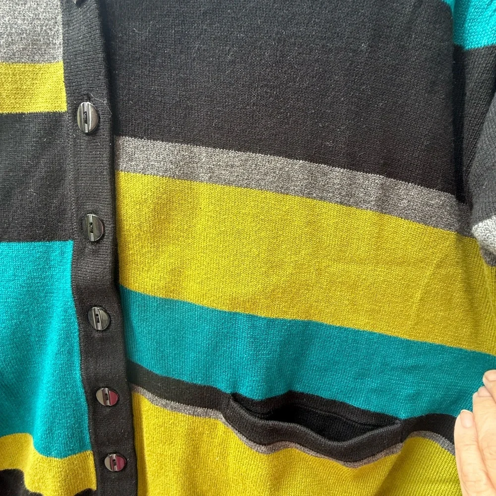 CJ Banks | Sweaters | Cj Banks Gray Teal Yellow Black Striped Vneck ...